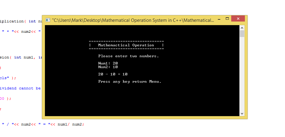Mathematical Operation System in C++ with Source Code | SourceCodester